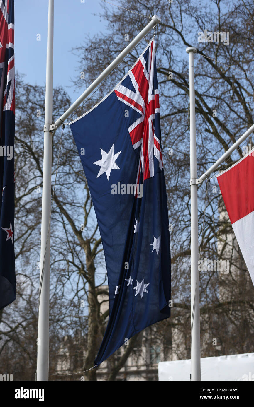 The flag of Australia flies with other flags from countries of the ...