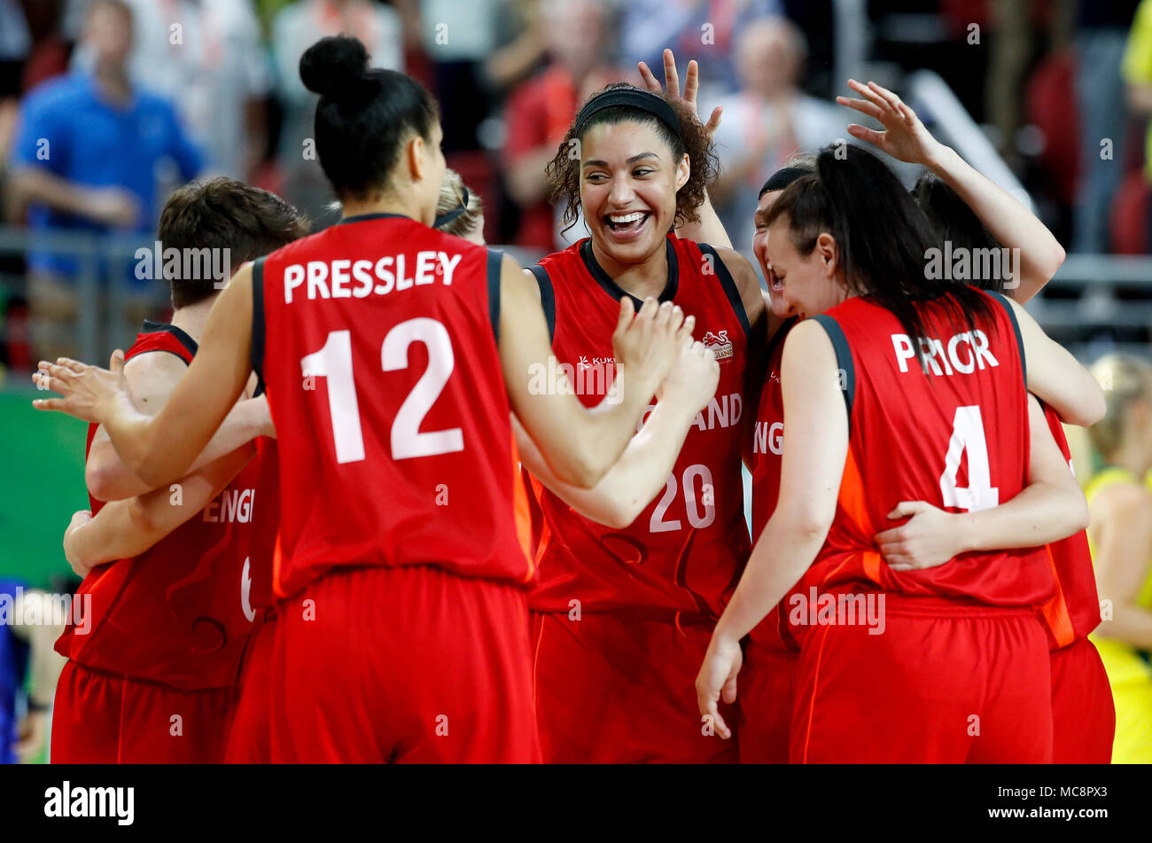 England's Dominique Allen (centre) celebrates their silver medal after ...