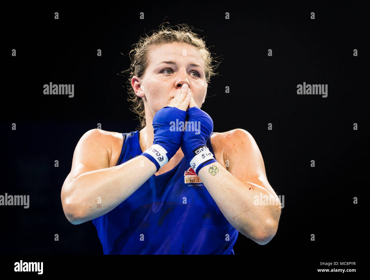 England's Sandy Ryan celebrates her win over Wales' Rosie Eccles during ...