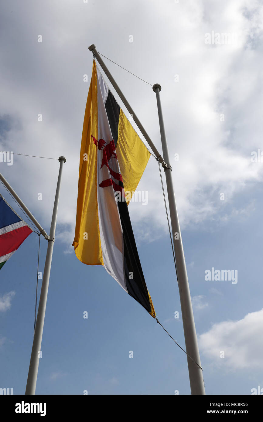 The flag of Brunei flies with other flags from countries of the ...