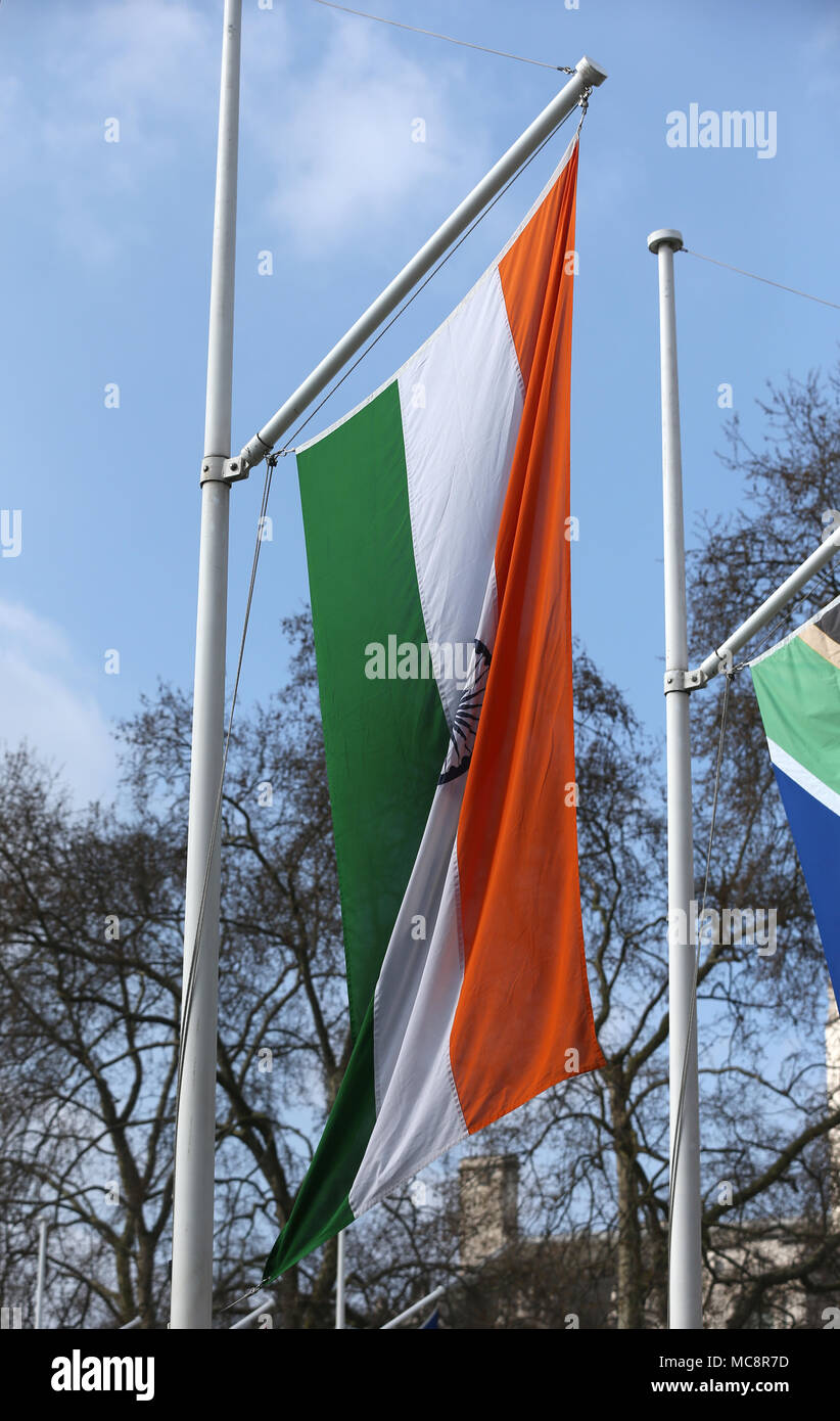 The flag of India flies with other flags from countries of the ...