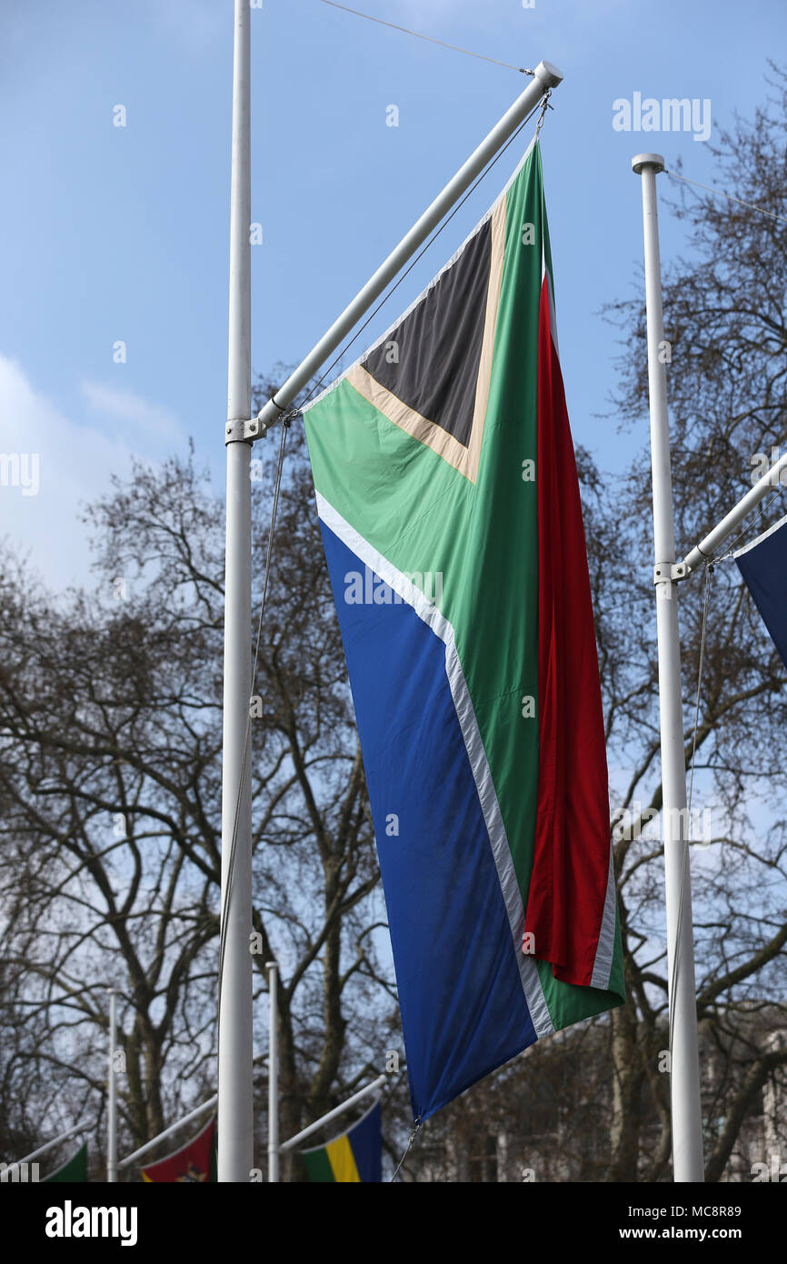 The flag of South Africa flies with other flags from countries of the ...