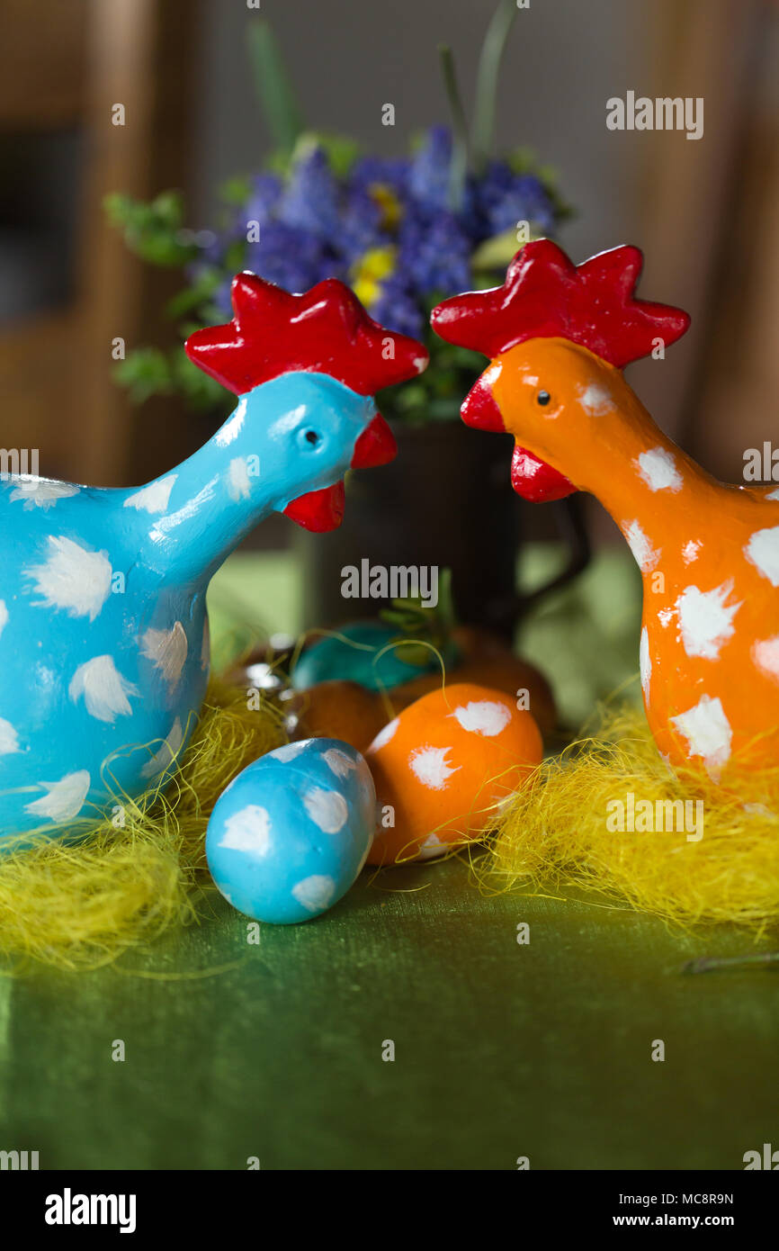 painted hen dotted as the Easter decoration Stock Photo - Alamy