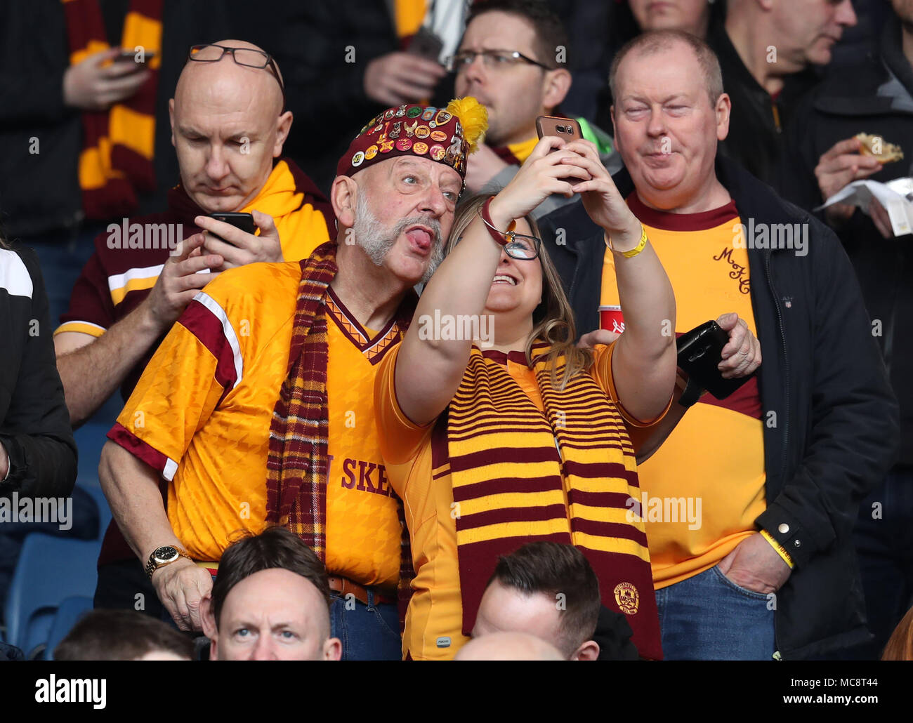 Motherwell fans take a selfie during the William Hill Scottish Cup semi ...