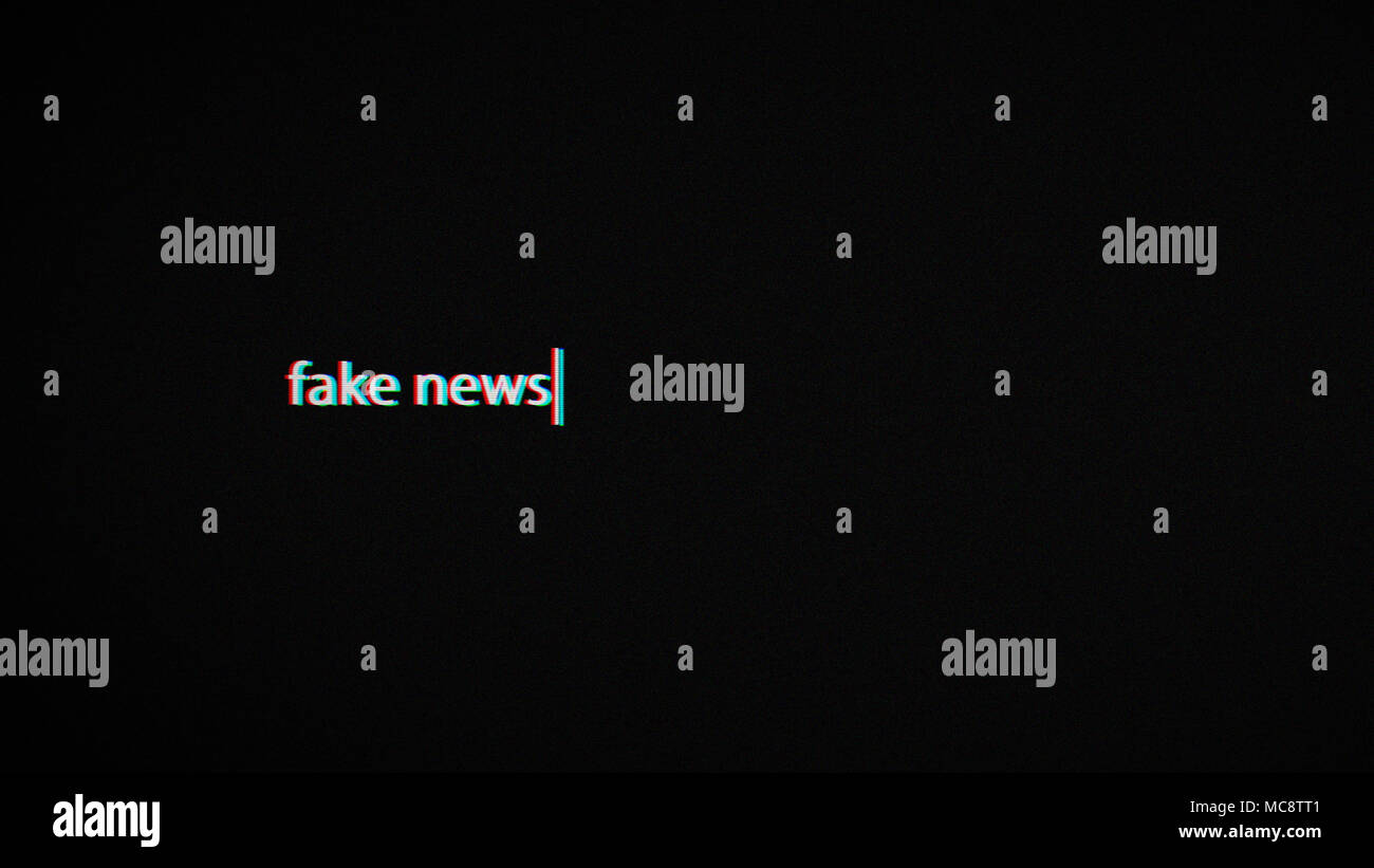 fake news text laptop screen with glitch effect and black background ...