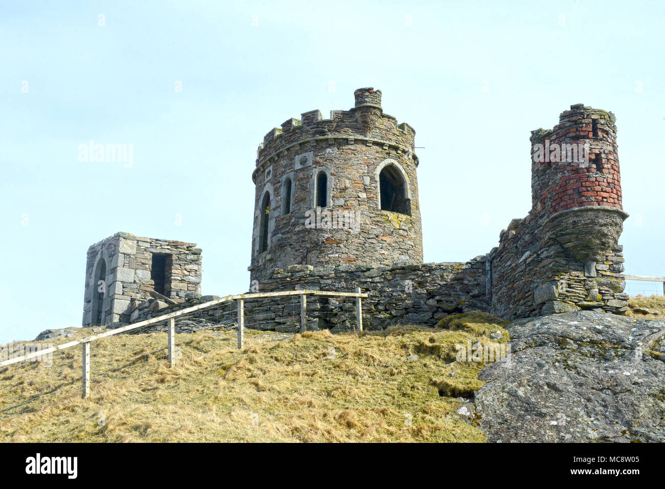 Watchtowers at Brough Lodge on the island of Fetlar off of Shetland ...