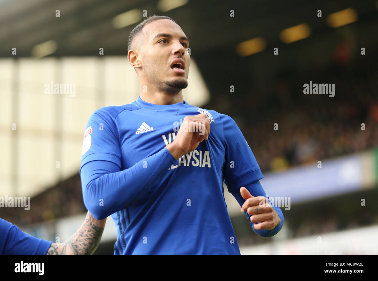 Cardiff City's Kenneth Zohore celebrates scoring their first goal ...