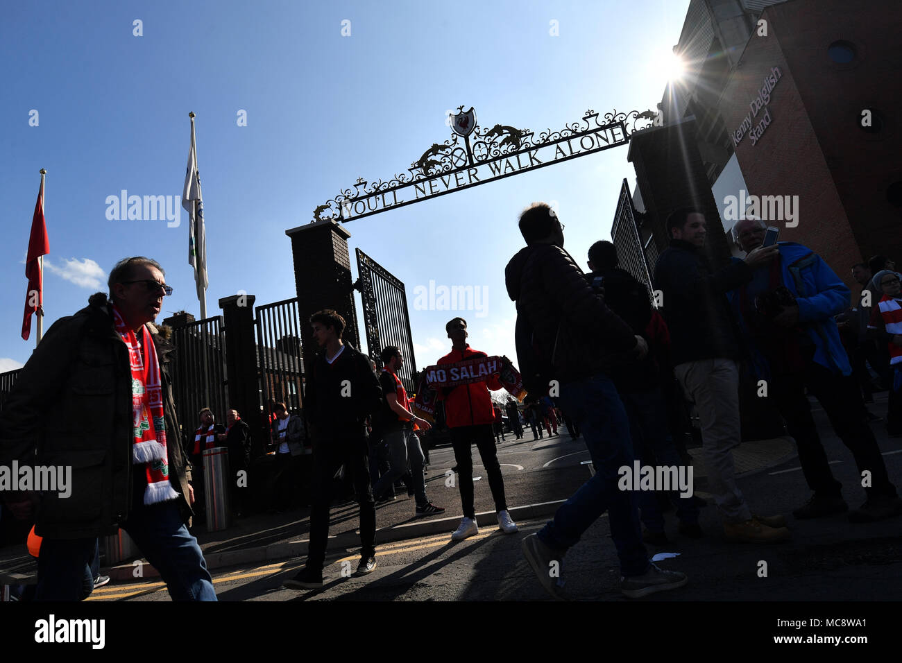 Fans arrive at Anfield ahead of the Premier League match at Anfield ...