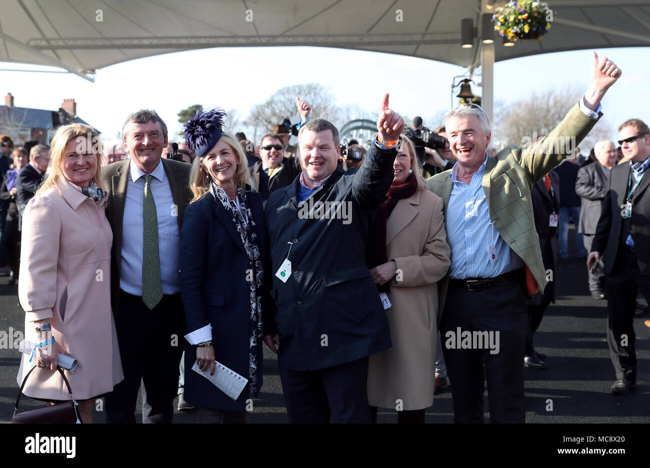 Winning owner Michael O'Leary (right) and trainer Gordon Elliott ...