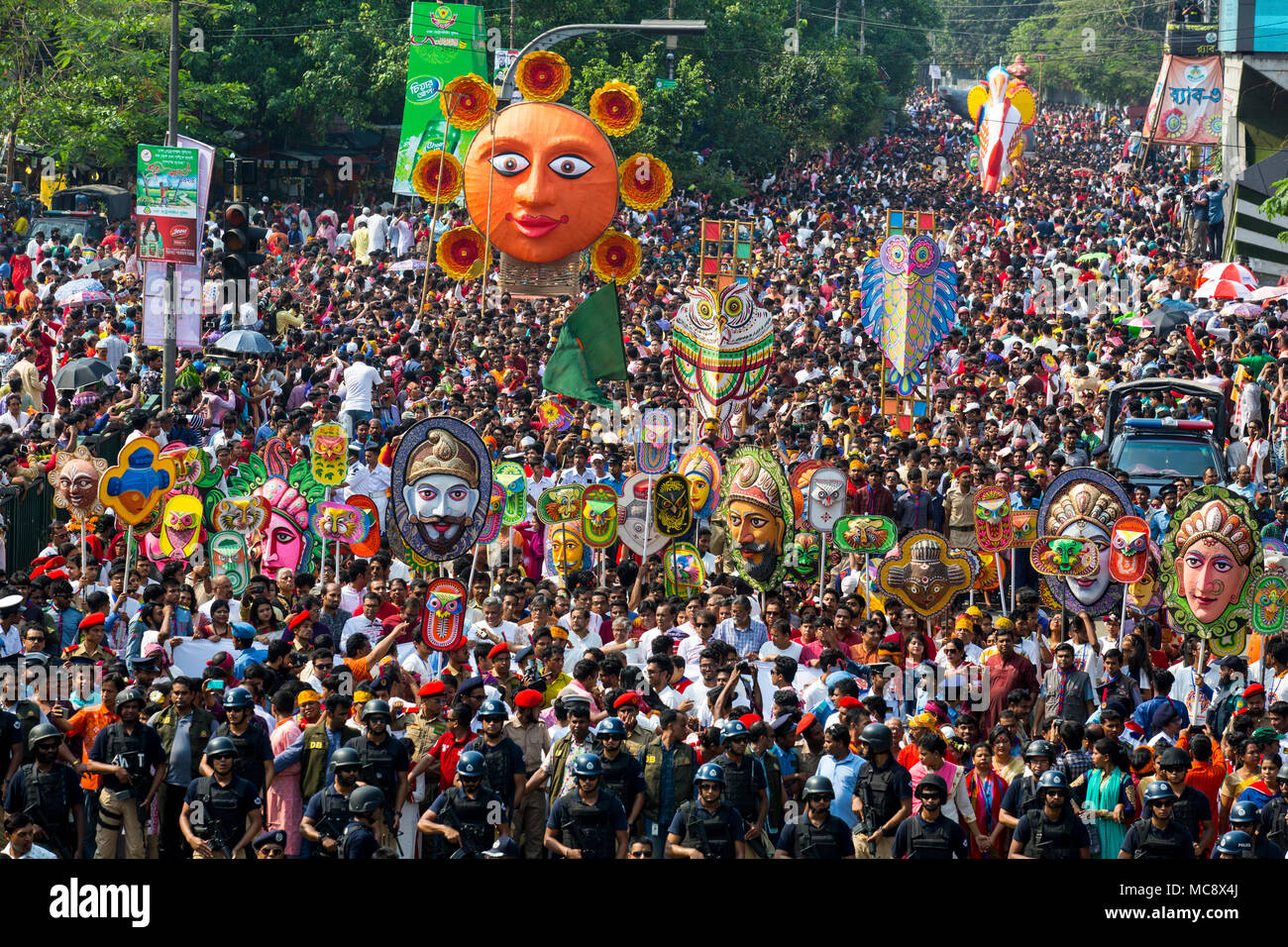 Dhaka: 14, April, 2018: Bangladeshi people take part at Mangal ...