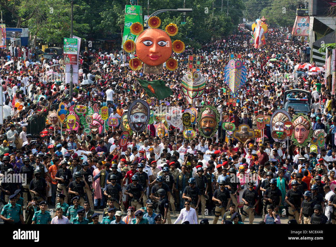 Dhaka: 14, April, 2018: Bangladeshi people take part at Mangal ...