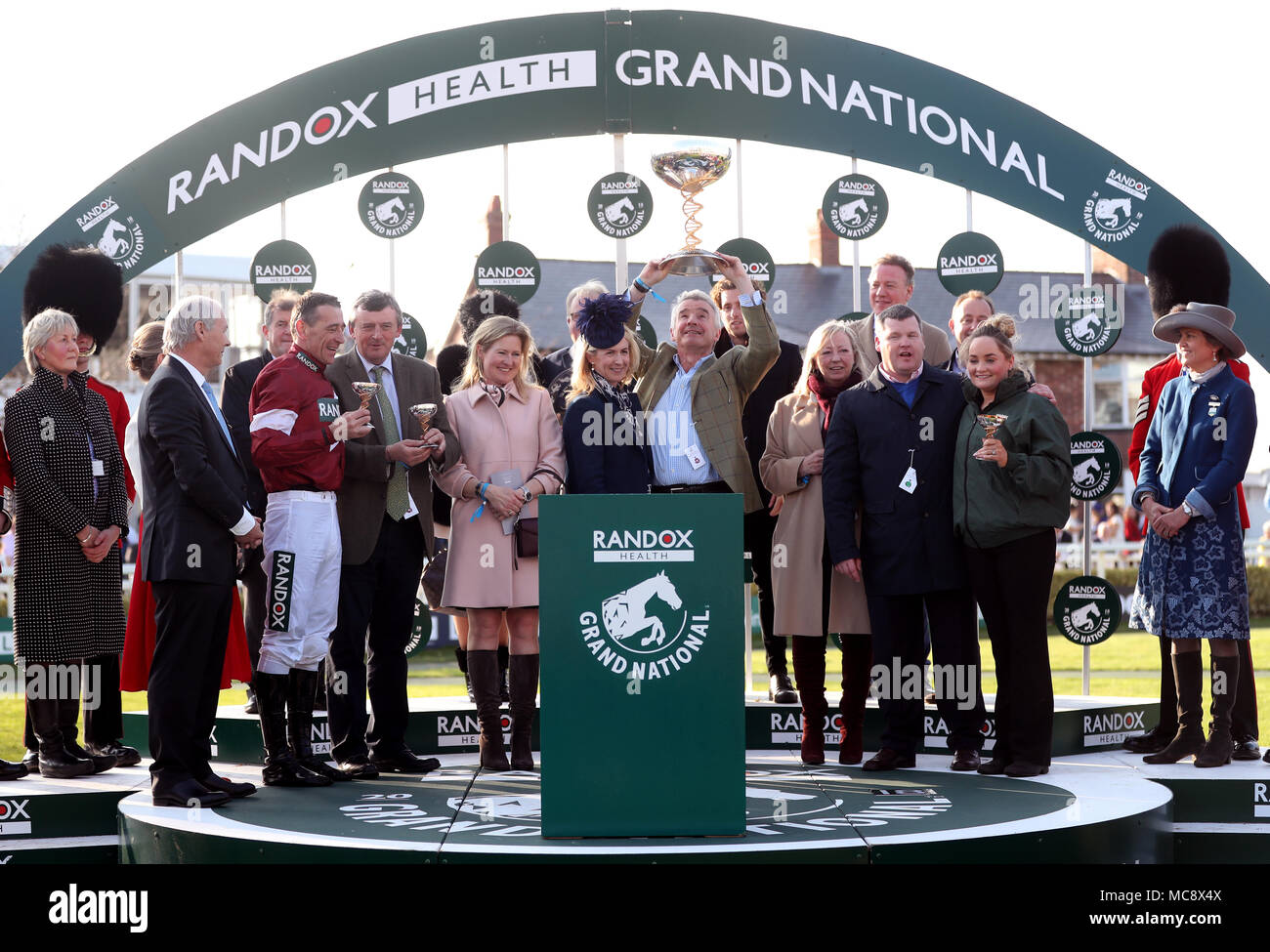 Winning Jockey Davy Russell, owner Michael O'Leary and trainer Gordon ...