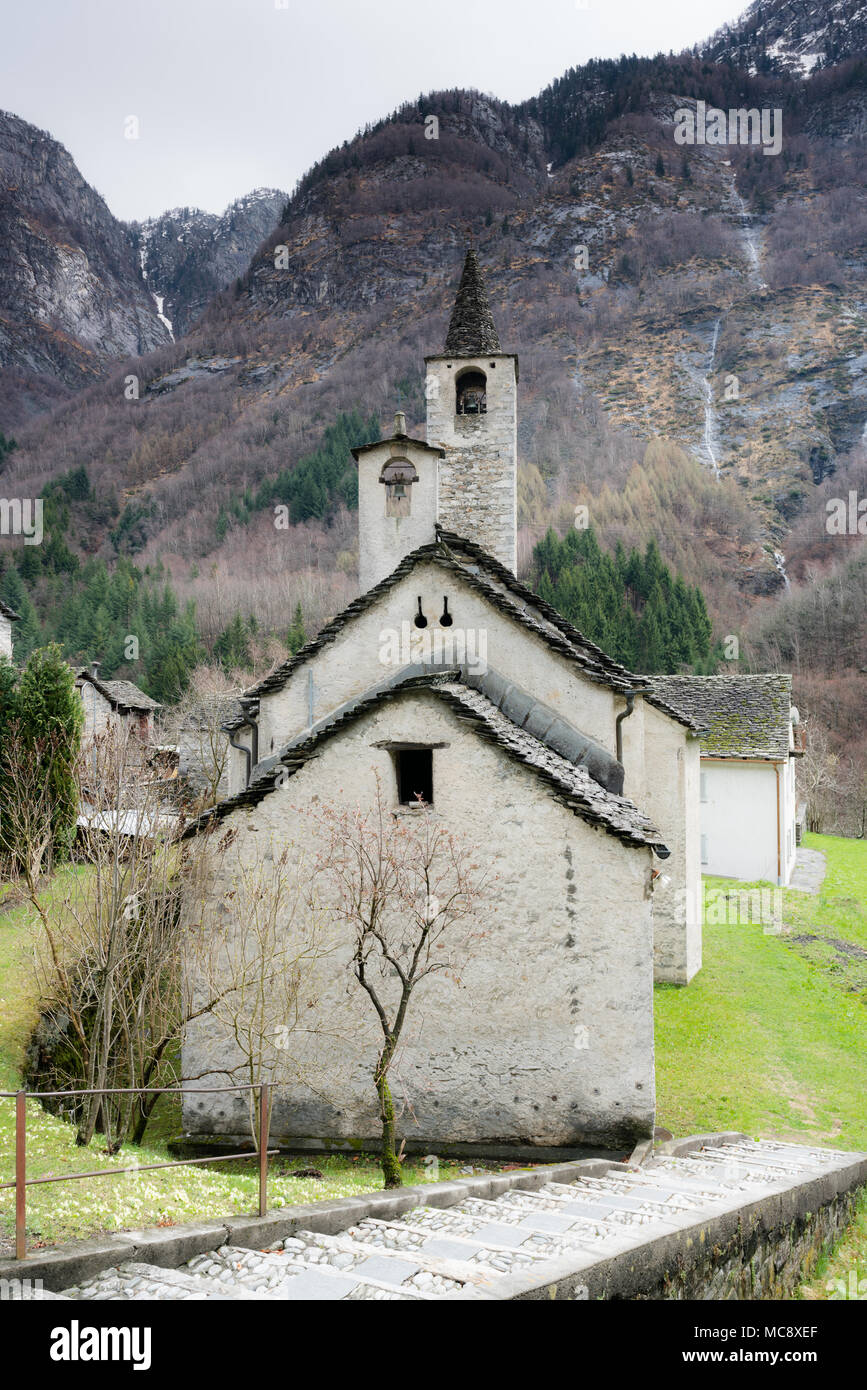 old rustic historic stone church in a remote mountian valley in the ...