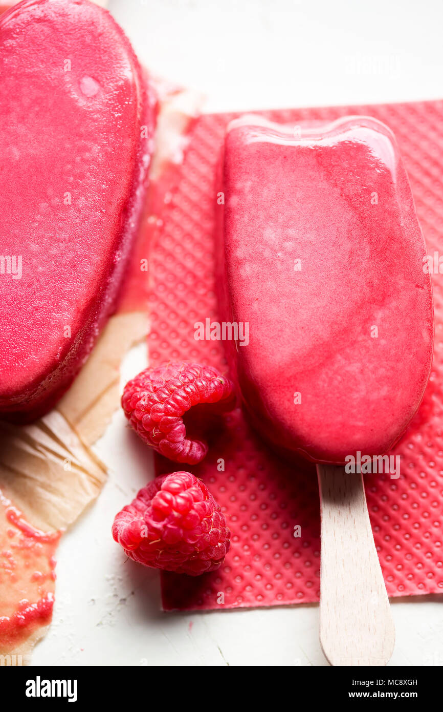 Raspberry smoothie popsicles Stock Photo - Alamy