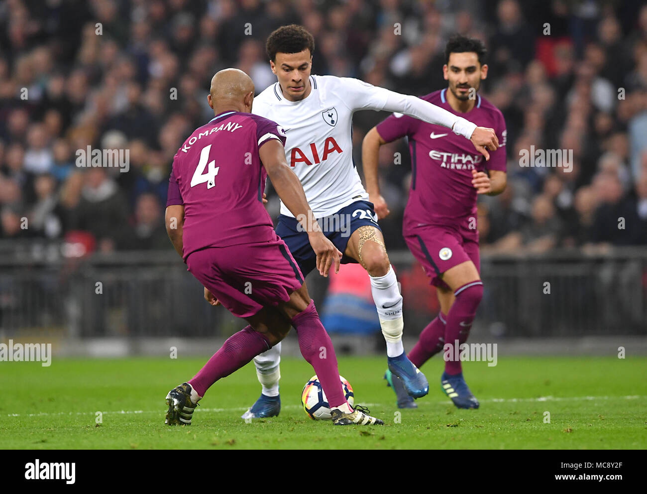 Tottenham Hotspur's Dele Alli (centre) in action during the Premier ...