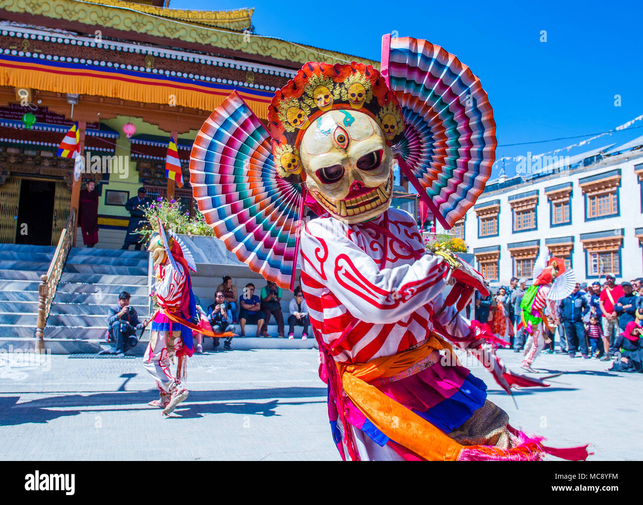 Buddhist monk performing Cham dance during the Ladakh Festival in Leh ...