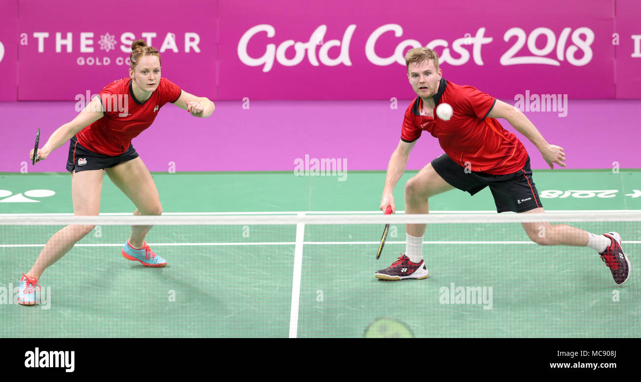 England's Marcus Ellis (right) and Lauren Smith in action in the mixed ...