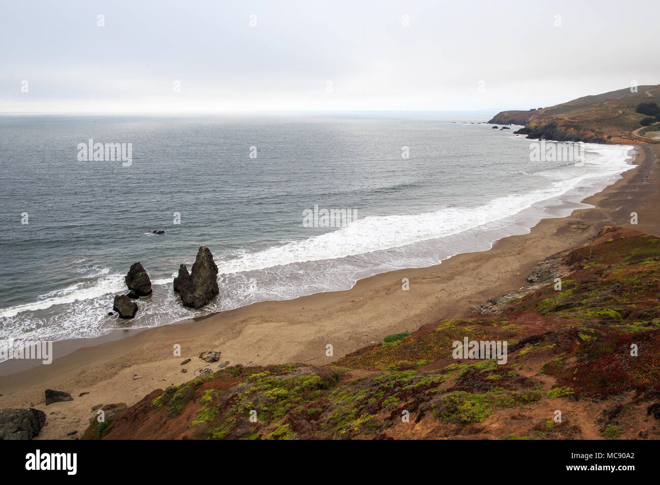 Rock formations sit on a long stretch of Rodeo Beach at Fort Cronkhite ...