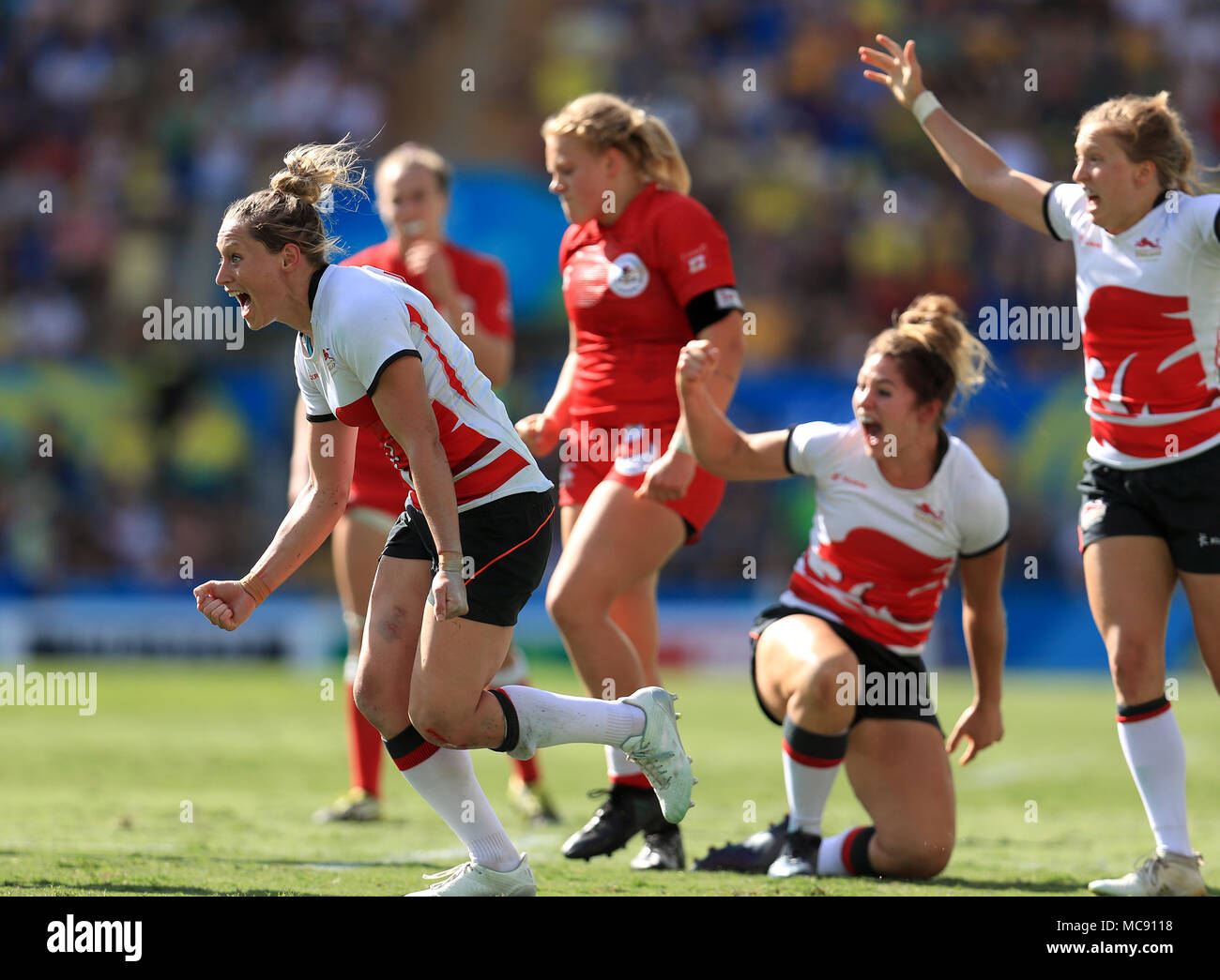 England's Natasha Hunt celebrates winning the Women's Rugby Sevens ...