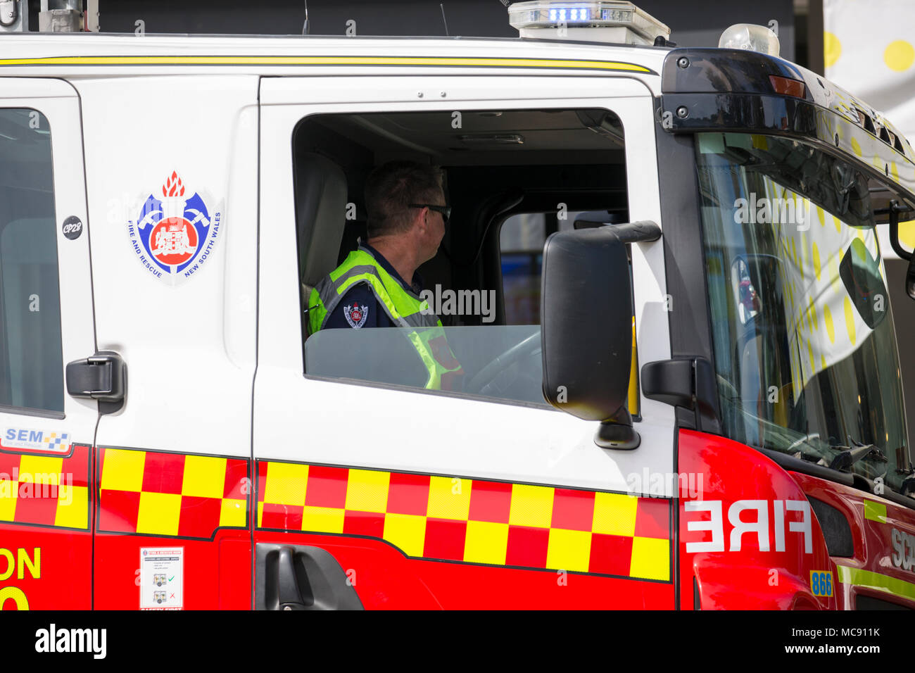 Fire and rescue New South Wales responding to an emergency in Sydney ...