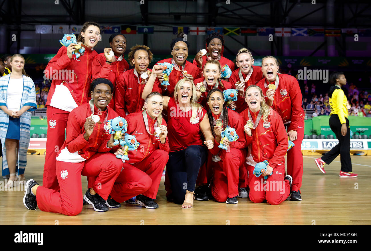 Tracey Neville (centre) and the England Women's netball team celebrate ...
