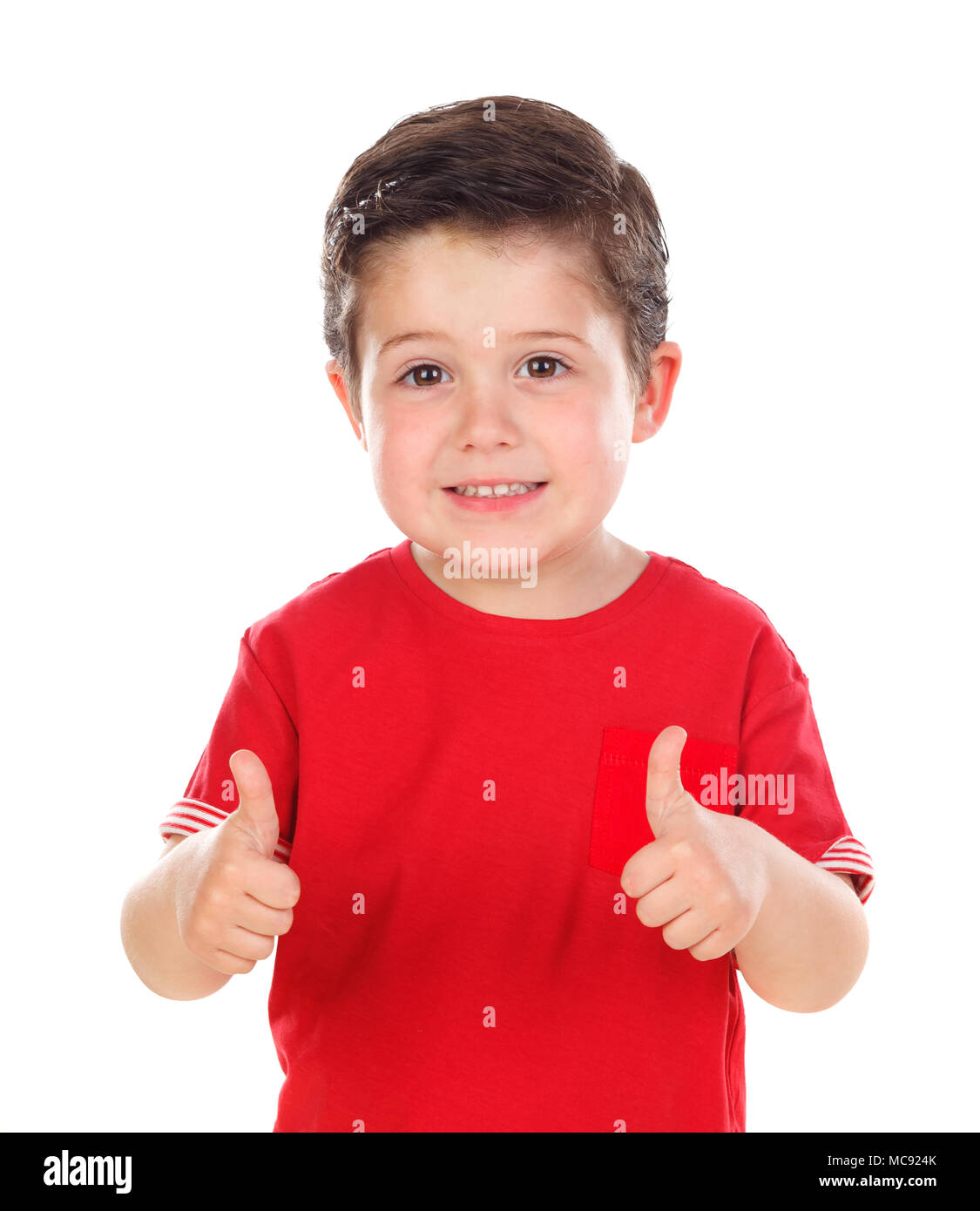 Funny small child saying Ok isolated on white background Stock Photo ...