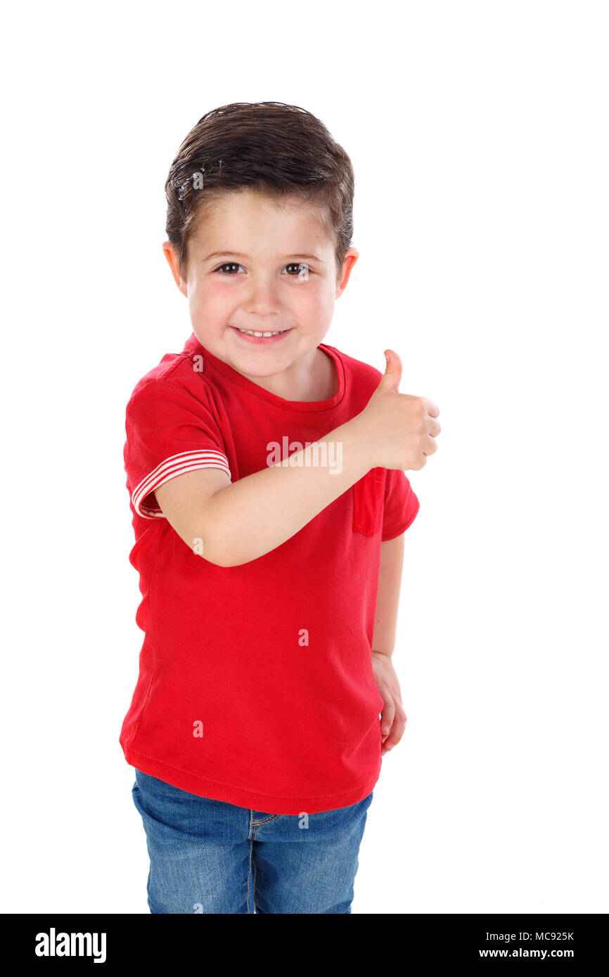 Funny small child saying Ok isolated on white background Stock Photo ...