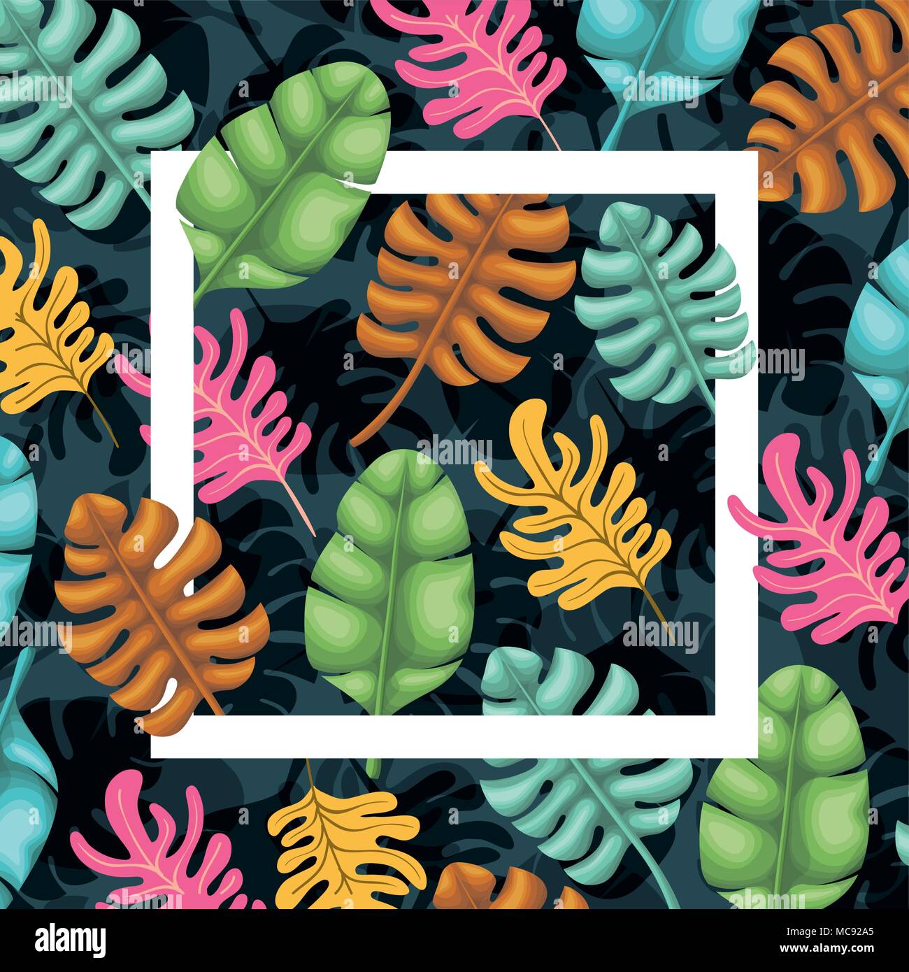 natural leafs with square frame pattern background Stock Vector Image ...