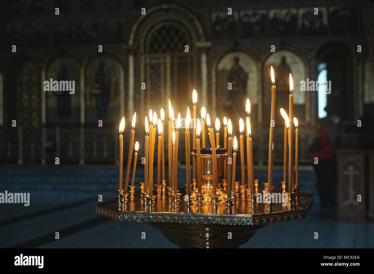 Candles in a stand in Russian orthodox cathedral Stock Photo - Alamy
