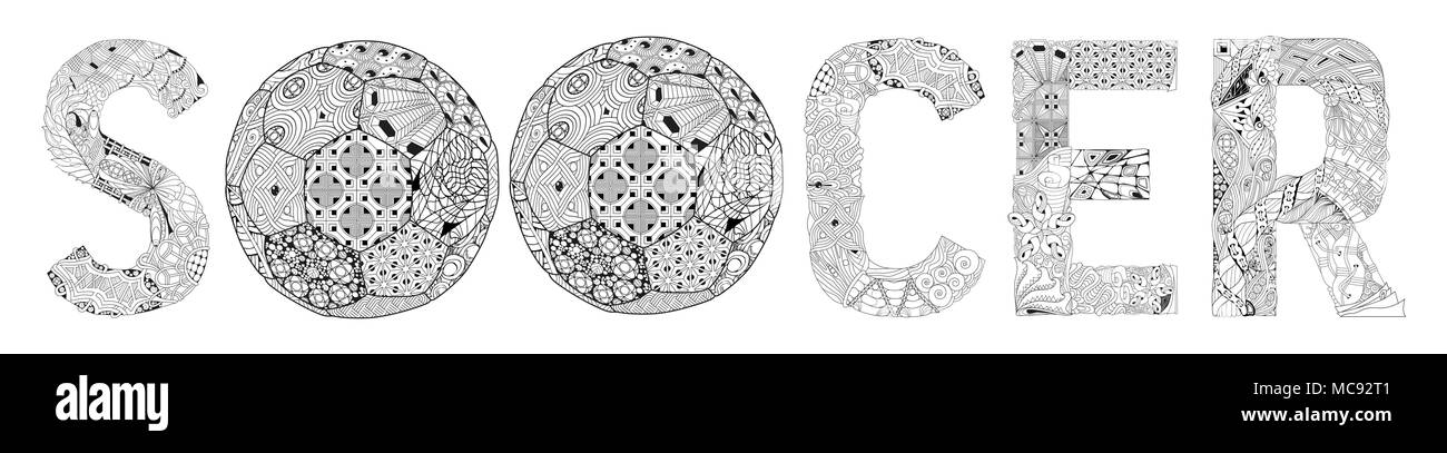 Word Soocer For Coloring Vector Decorative Zentangle Object Stock