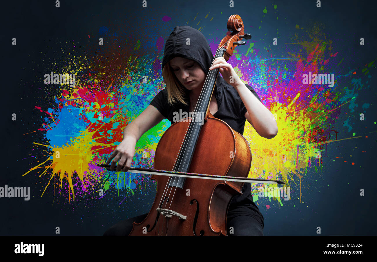 Young classical musician with colorful splotch wallpaper Stock Photo ...