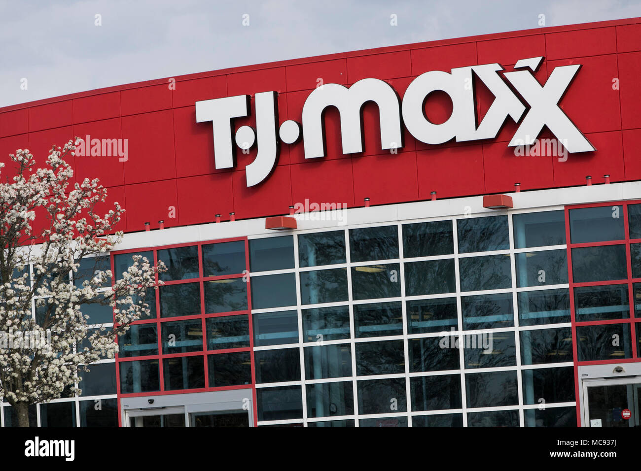 A logo sign outside of a TJ Maxx retail store in Columbia, Maryland on ...