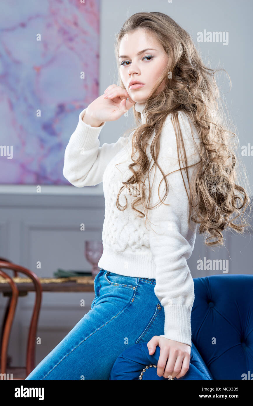 vertical portrait of a beautiful model indoors Stock Photo - Alamy