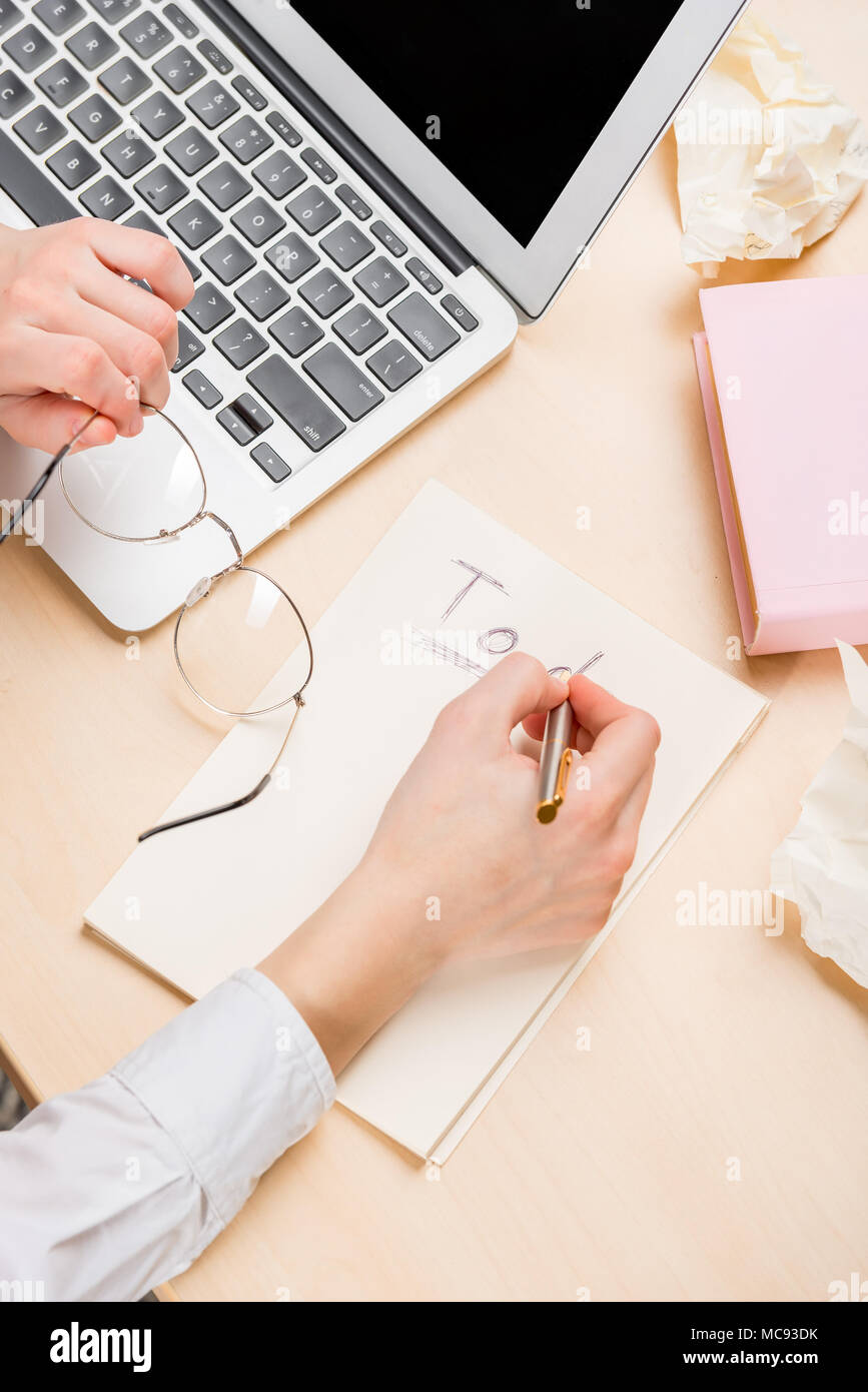Office hands top view hand writing diary hi-res stock photography and ...