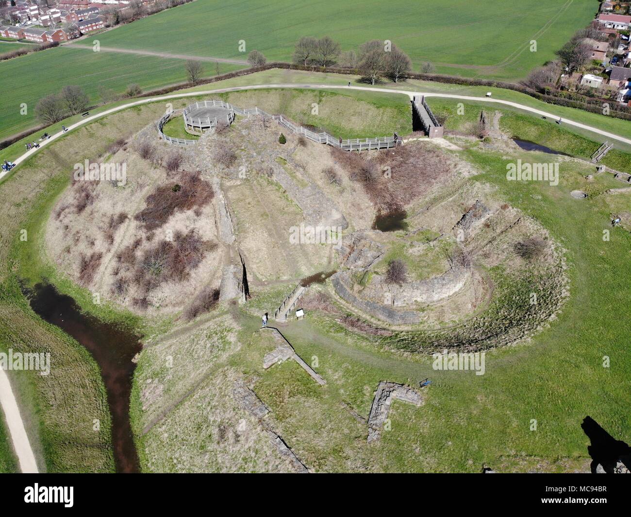 Aerial photos of Sandel Castle in Wakefield in the UK, the ruins of the ...