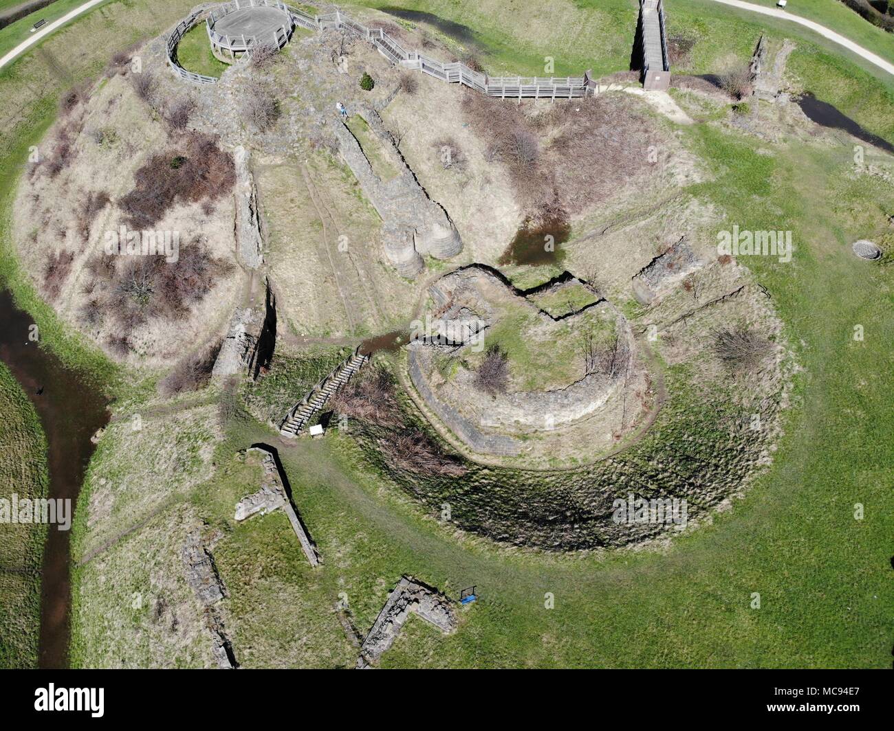 Aerial photos of Sandel Castle in Wakefield in the UK, the ruins of the ...