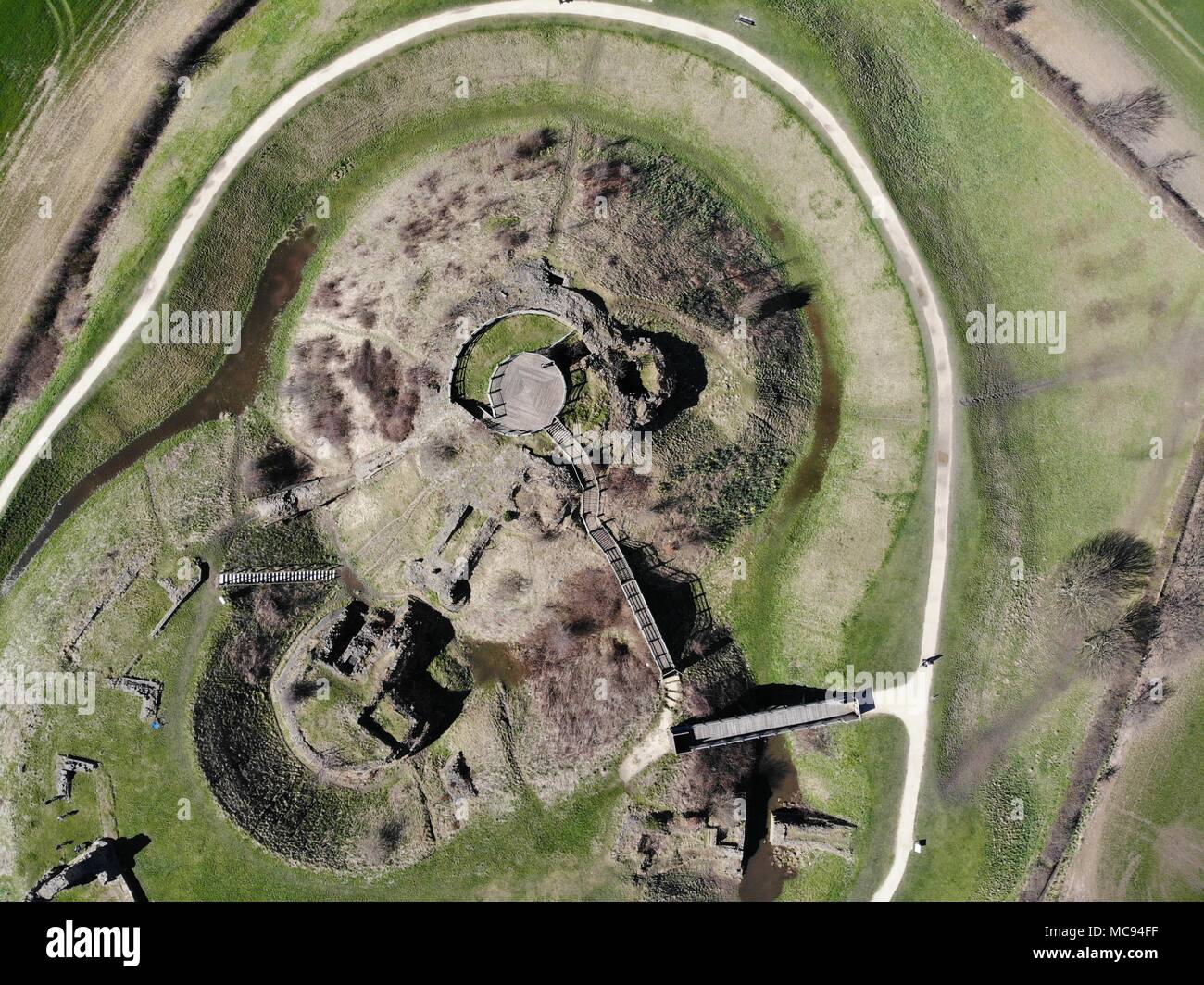 Aerial photos of Sandel Castle in Wakefield in the UK, the ruins of the ...