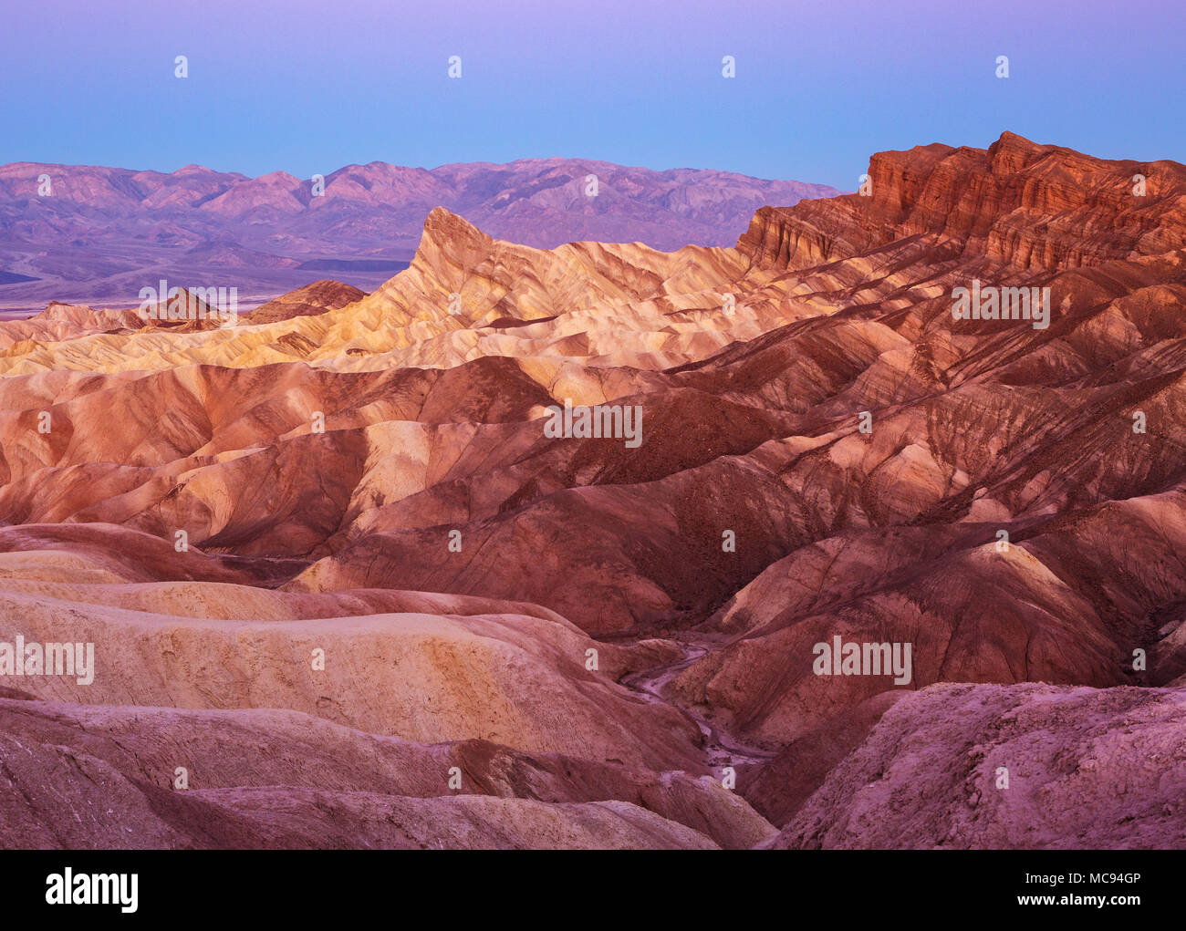 View of Manly Beacon and Red Cathedral from Zabriskie Point at dawn ...