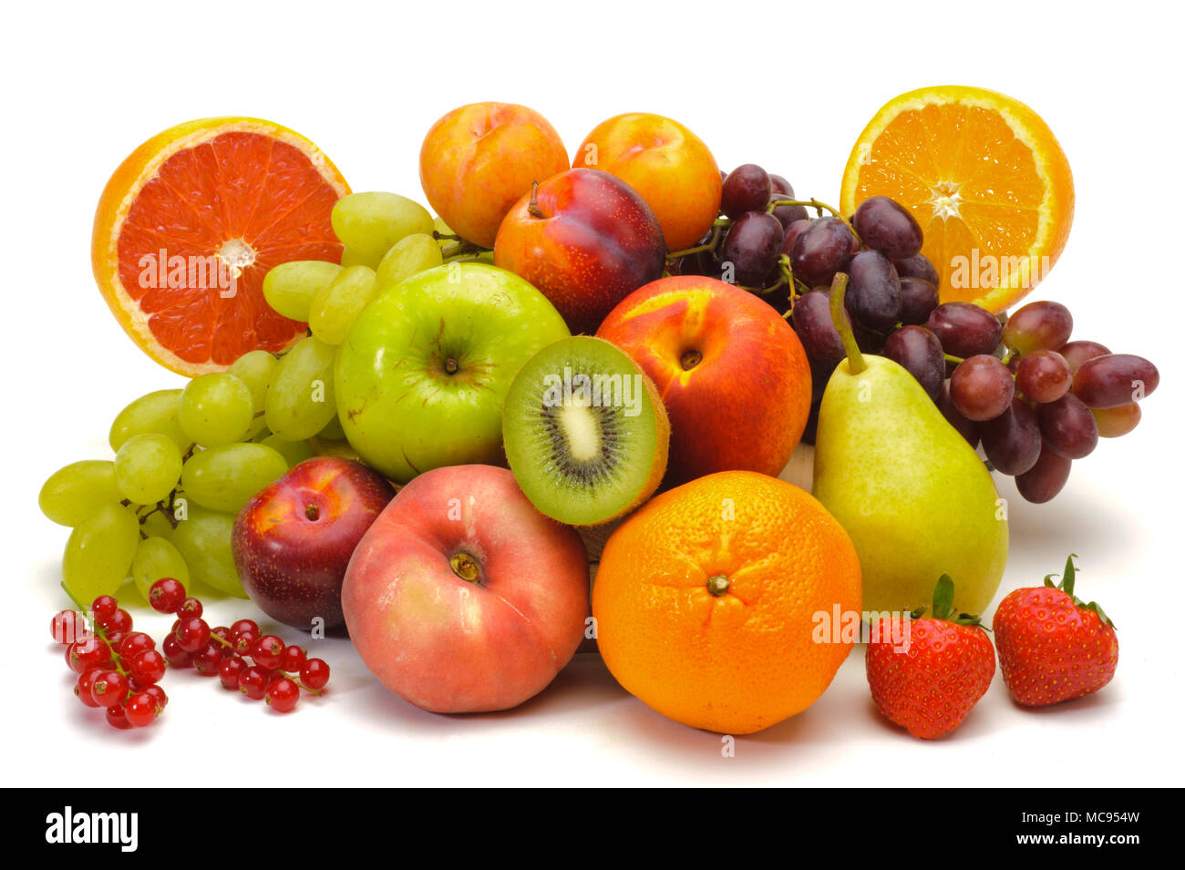 arrangement of fresh fruits from market and isolated over white ...