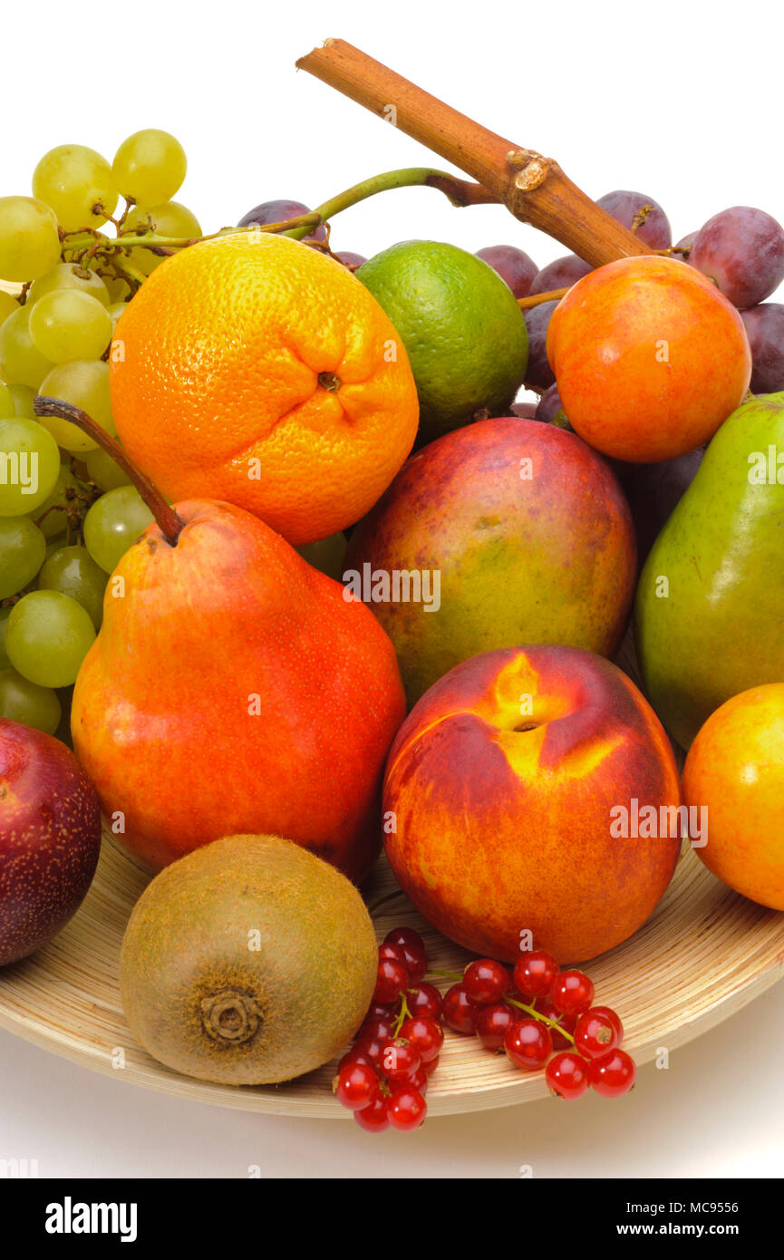 arrangement of fresh fruits from market and isolated over white ...