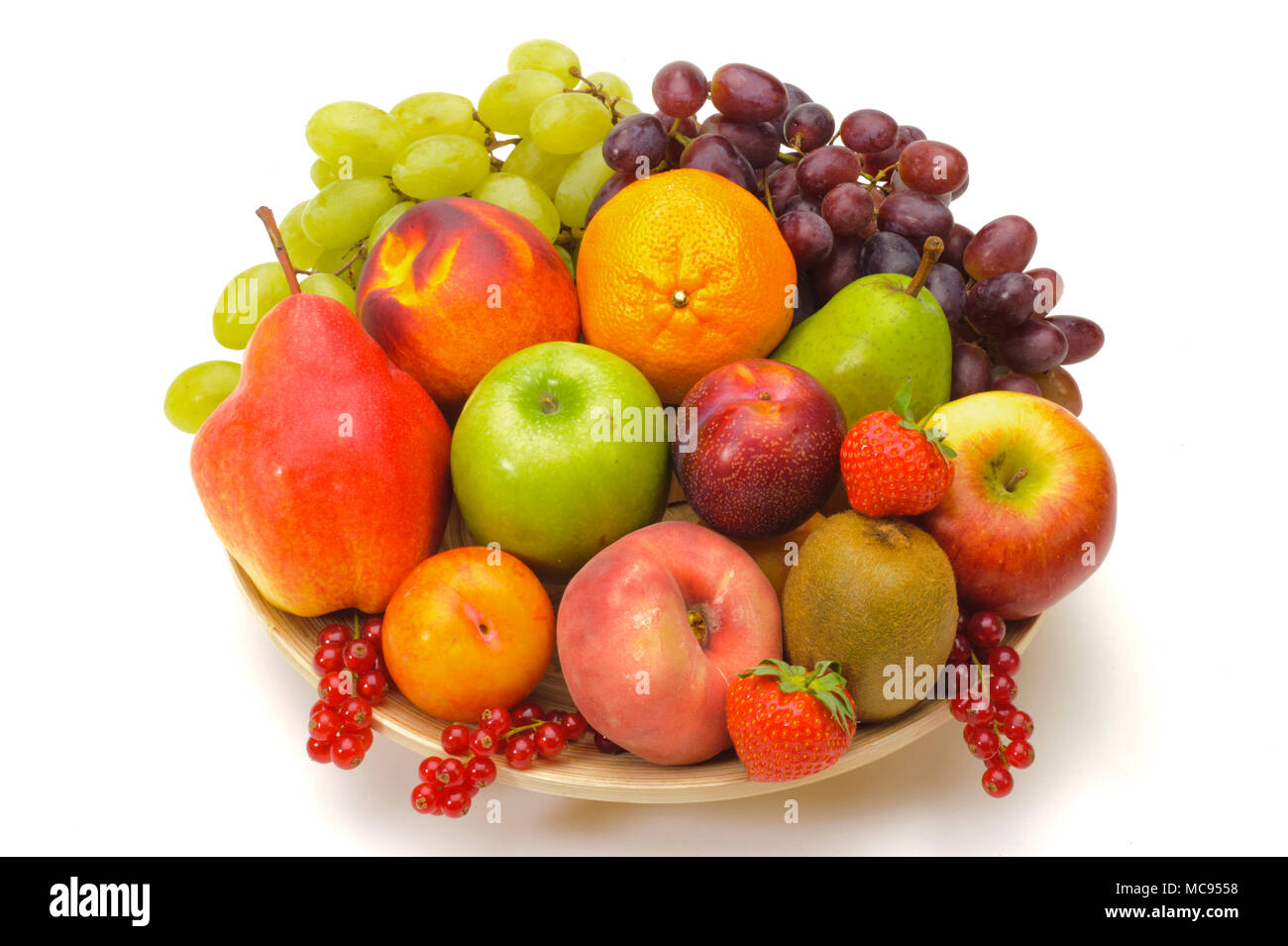 arrangement of fresh fruits from market and isolated over white ...