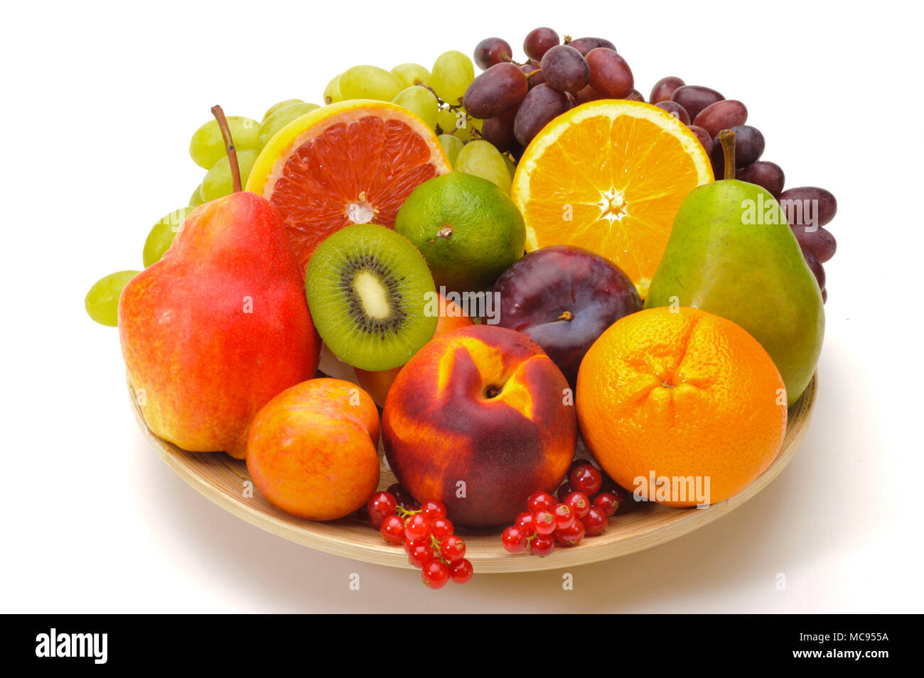 arrangement of fresh fruits from market and isolated over white ...