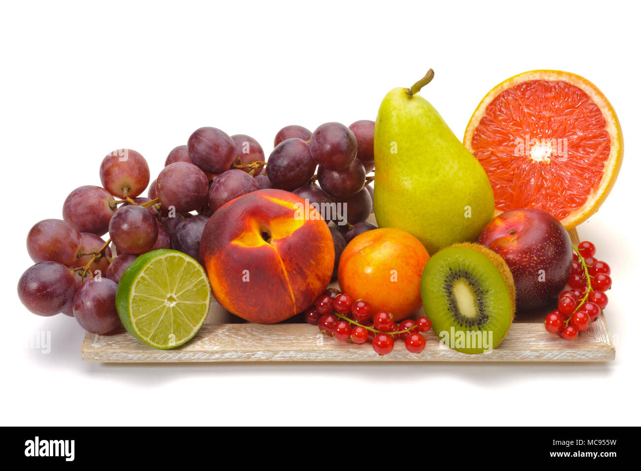 arrangement of fresh fruits from market and isolated over white ...