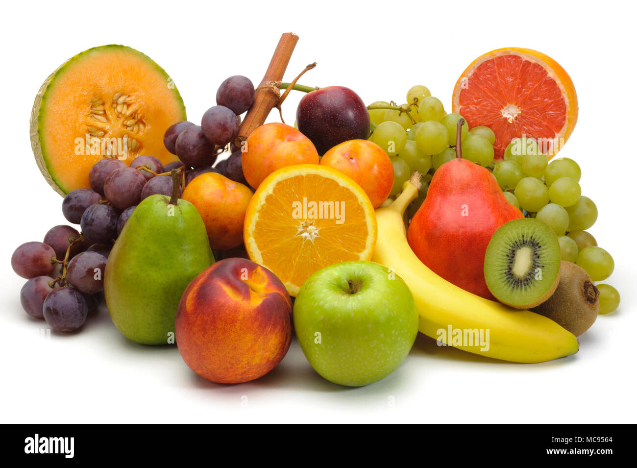 arrangement of fresh fruits from market and isolated over white ...