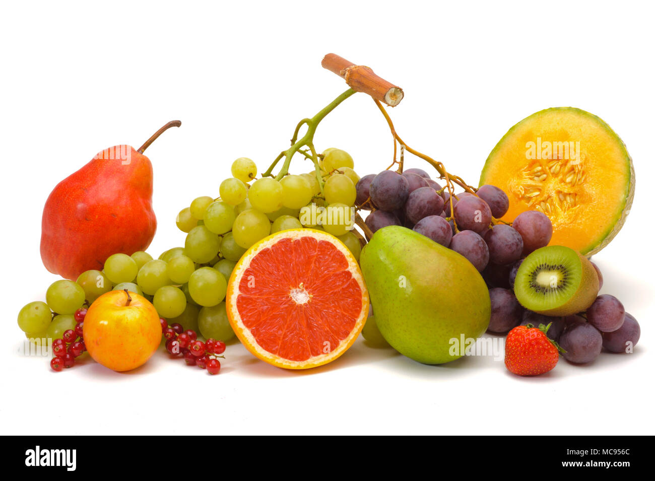 arrangement of fresh fruits from market and isolated over white ...