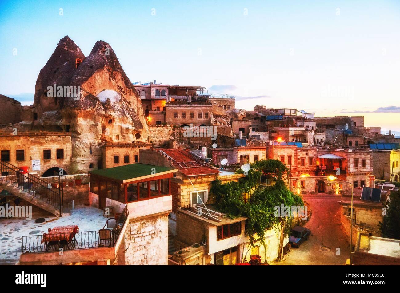 Traditional village in Capadocia Turkey at sunset Stock Photo - Alamy