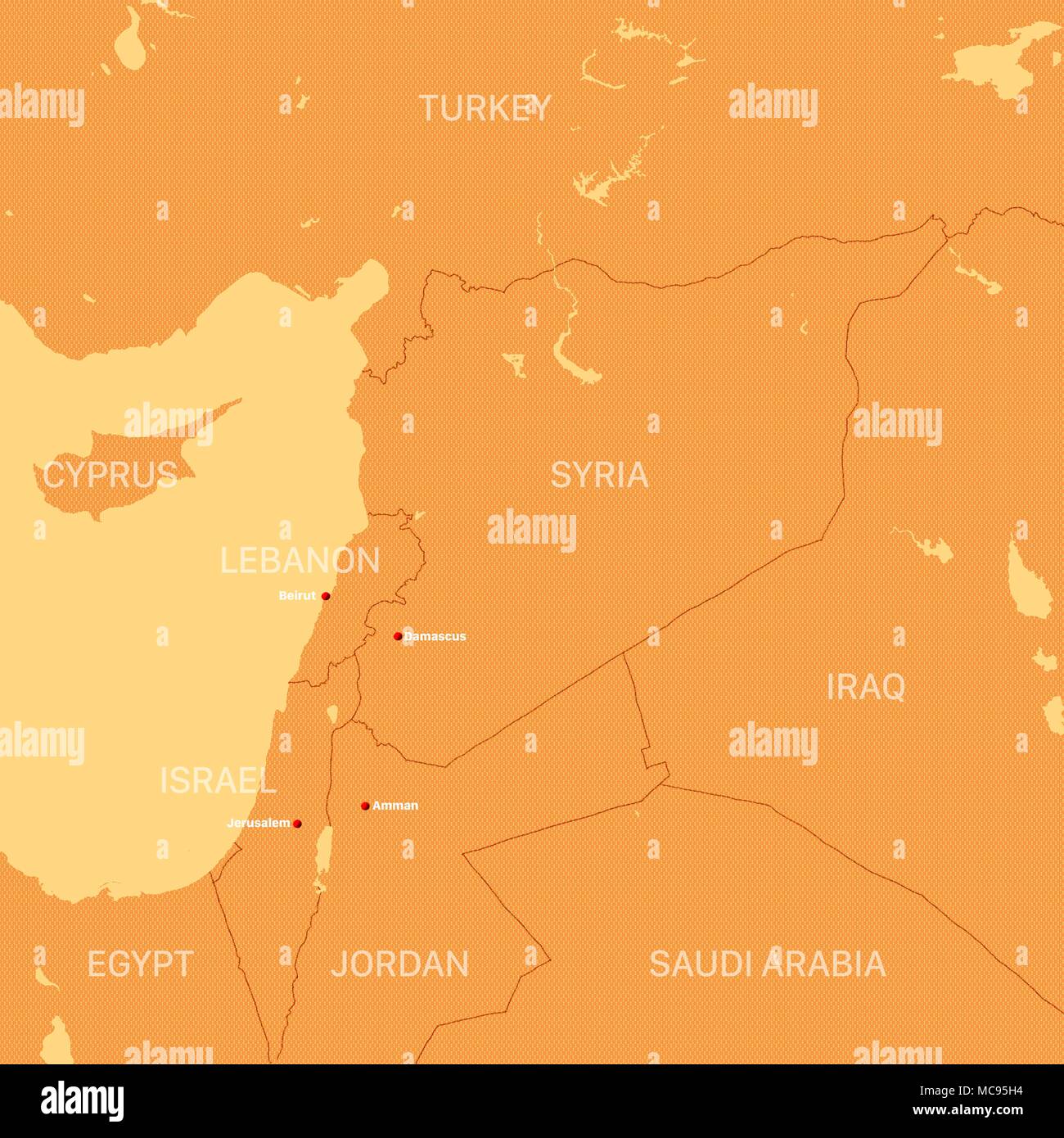 Map of Syria and borders, physical map Middle East, Arabian Peninsula ...