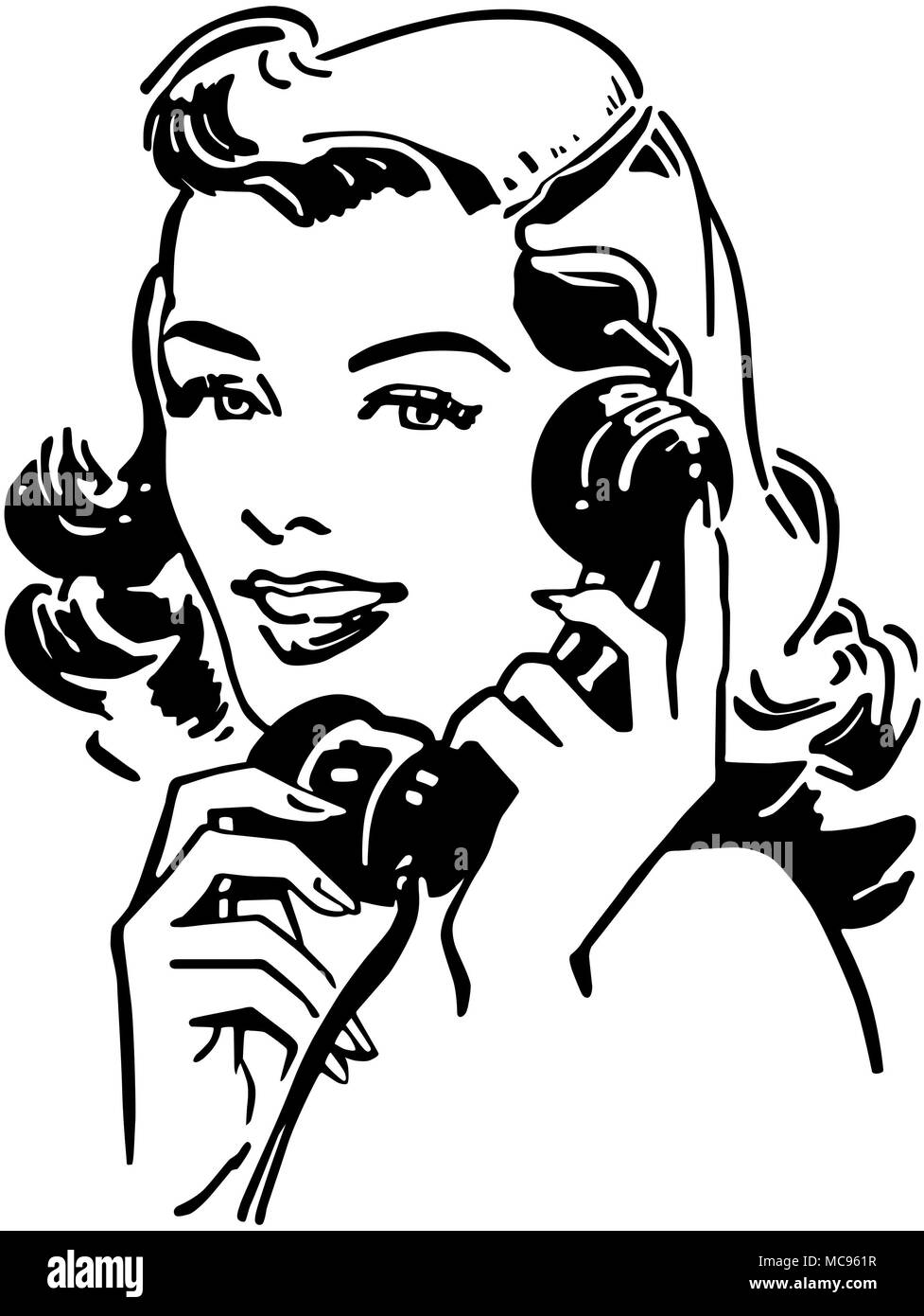 Cute Gal On The Phone - Retro Clipart Illustration Stock Photo - Alamy