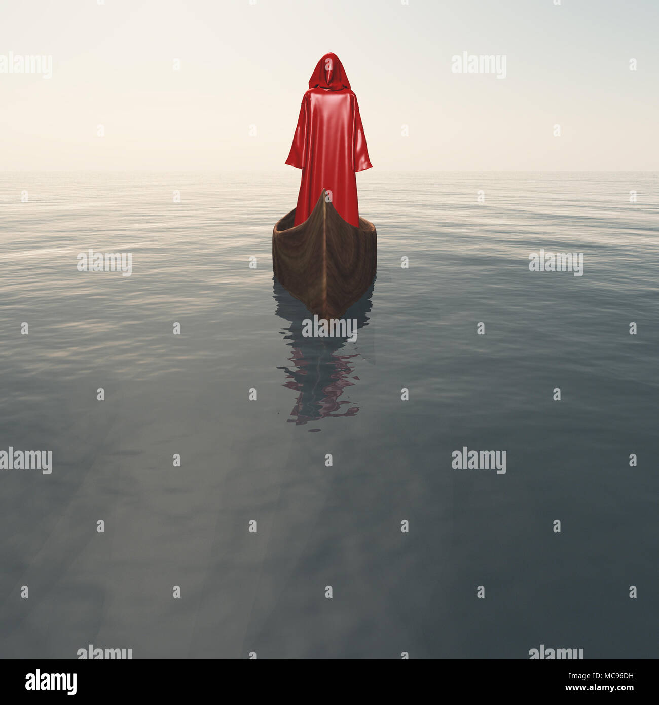 Figure in cloak floats in boat Stock Photo - Alamy