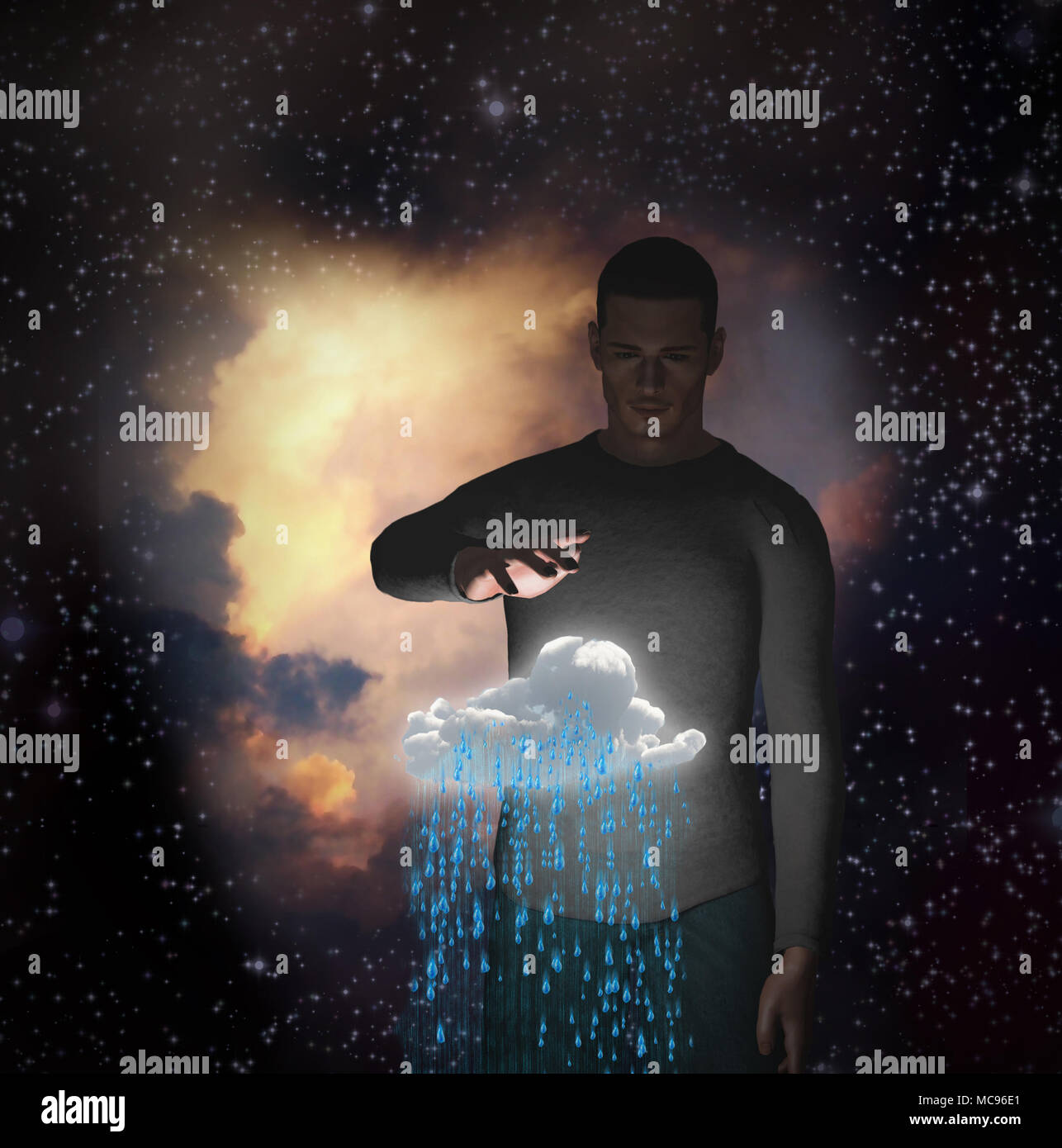 Man with power over rain Stock Photo - Alamy